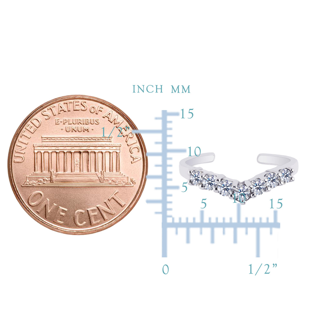 Sterling Silver V Shape Prong Set CZ Cuff Style Adjustable Toe Ring ...